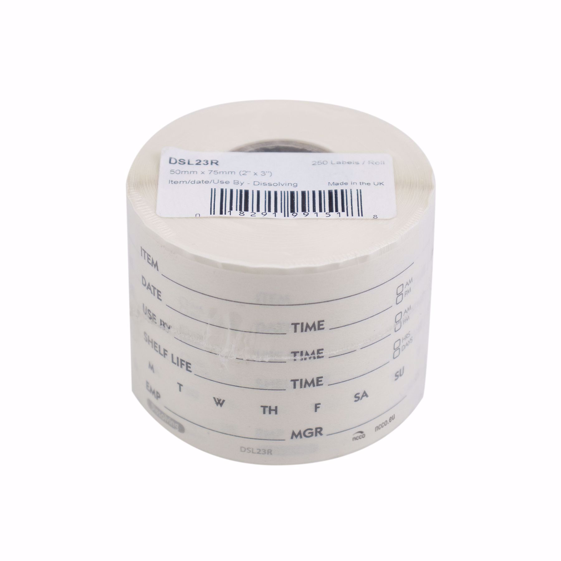 NCCO International Limited. 50mm (2") English Dissolving Shelf Life Label